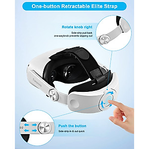 TRANSNOVO Compatible with Oculus Quest 2 Head strap, VR Accessory for Meta Quest 2, One-Button Retractable Lightweight Elite Strap,Enhanced Comfort Support and Gaming Immersion in VR —— White Button