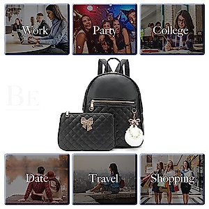 BESYIGA Backpack Purse for Women, Mini Leather Backpack for Women Chain Shoulder Travel Bag with Detachable Handbag, 2 Pieces（Black）