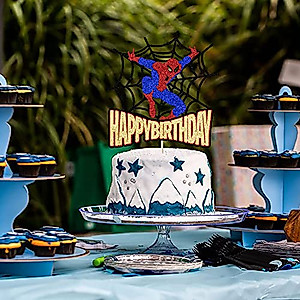 Spider Happy Birthday Cake Topper - Super hero Theme Cartoon Movie Cake Decoration for Kids Party Supplies
