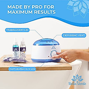 Bella Verde Wax Warmer for Hair Removal - Professional-Grade Waxing Pot - Melts Beans, Beads, Canned, & Hard Wax - Non-Stick Coating - For Brazilian, Eyebrow, Legs, & Body - For Men & Women (Wax Warmer Only)…