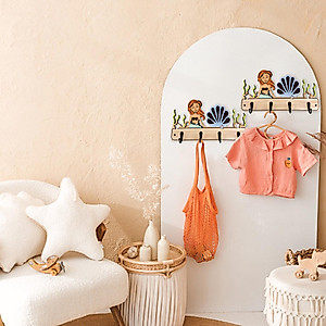 Midrean Wooden Cute Kids Nursery Towel Coat Rack Colorful Wall Hooks Mount Wood Hook