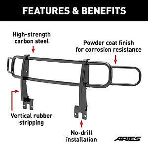 ARIES 4078 Black Steel Grille Guard, No-Drill, Select Hummer H3, H3T
