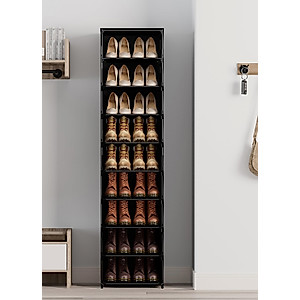 FIDUCIAL HOME 18 Pairs Shoe Cubby 9 Tiers Covered Shoe Rack Shelf Storage Organizer Tall Narrow Space Saving for Entryway Closet