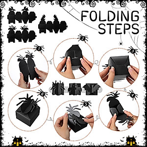Cholemy 60 Pcs Black Halloween Party Treat Boxes Bat Ghost Candy Cookies Gift Box Spider Black Party Favor Boxes Cardboard Halloween Candy Container for Party Supplies Decorations, 3 Styles