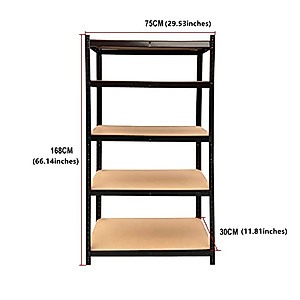 5-Tier Garage Shelving Unit,Heavy Duty Shelving Unit, Bolt-Free Assembly Adjustable Shelves,for Home/Office/Dormitory/Garage, Black-168cm x 75cm x 30cm(66.14''x29.53''x 11.81'')