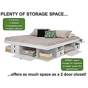 memomad Bali Storage Platform Bed with Drawers (King Size, Off White)
