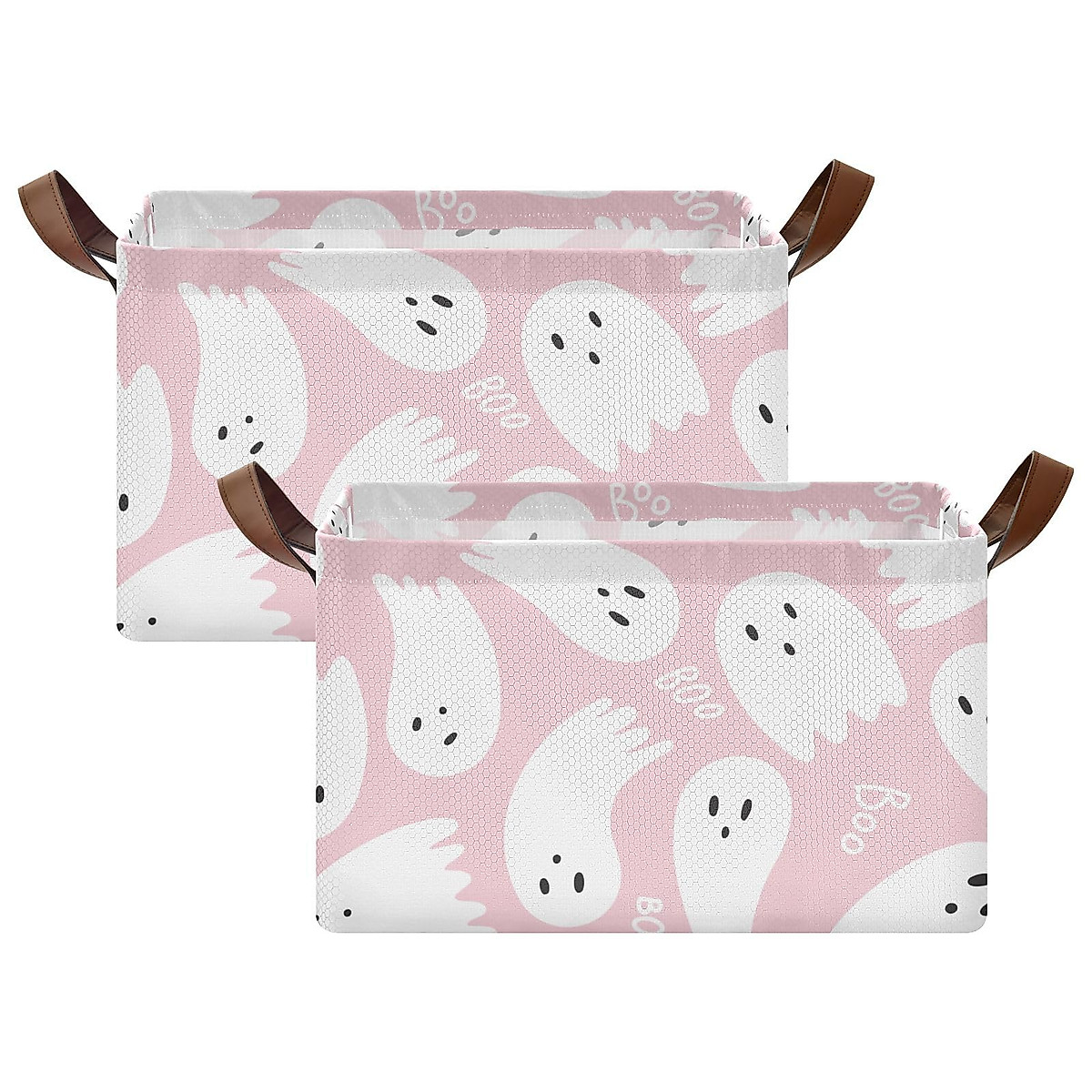 CEBUGI Pink Cute Halloween Apparitions Large Waterproof Collapsible Storage Bin Foldable Canvas Fabric Open Storage Basket Cube Box with Iron Frame