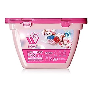 3-in-1 Laundry Pods, 32 Count Box, High Efficiency (HE), Ultra Concentrate with Powerful Stain Lifter Technology, Fabric Softener With Rose Extracts & Cheery Blossom Scent, Detergent Pods