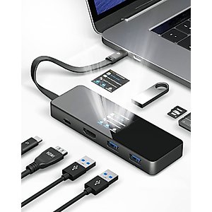 DOCKCASE 7 in 1 Visual Smart USB C Hub (Integrated) with HDMI Port 4K60Hz,100w PD Port, 3 USB-A 3.0, SD/TF Card Slot, for MacBook Air/Pro,XPS,and More