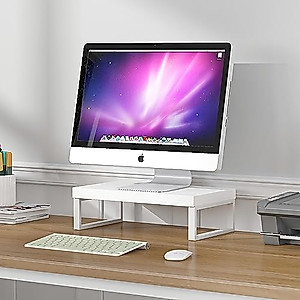 FUSUNBAO Premium Ergonomic Monitor Riser Stand for Desk - Sturdy Construction,Eco-Friendly Material,Water-Proof & Anti-Scratch Board,Rust-Proof Metal Frame,White Desk Riser (Rectangle Shape)