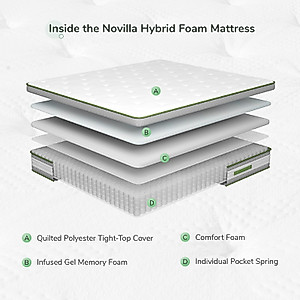 Novilla Mattress California King, 10 Inch Hybrid Pillow Top Mattress Cal King in a Box with Gel Memory Foam & Innerspring for a Cozy & Peaceful Sleep