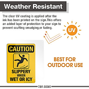 Slippery When Wet Or ICY Sign, Caution Sign, 4 Pack, 10" x 7" Rust Free .040 Aluminum, UV Protected, Waterproof, Weatherproof and Fade Resistant, 4 Pre-drilled Holes