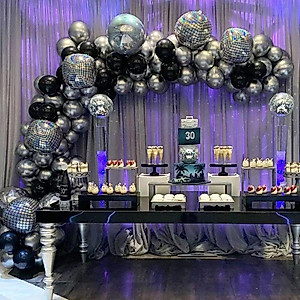 dmjuncong 22Pcs Disco Ball Balloons Different Sizes- 4D Large Disco Balloons 32” 22” 10 Inch Metallic Silver Disco Balloons for 70s 80s Disco Themed Birthday New Year's Party Decor Supplies