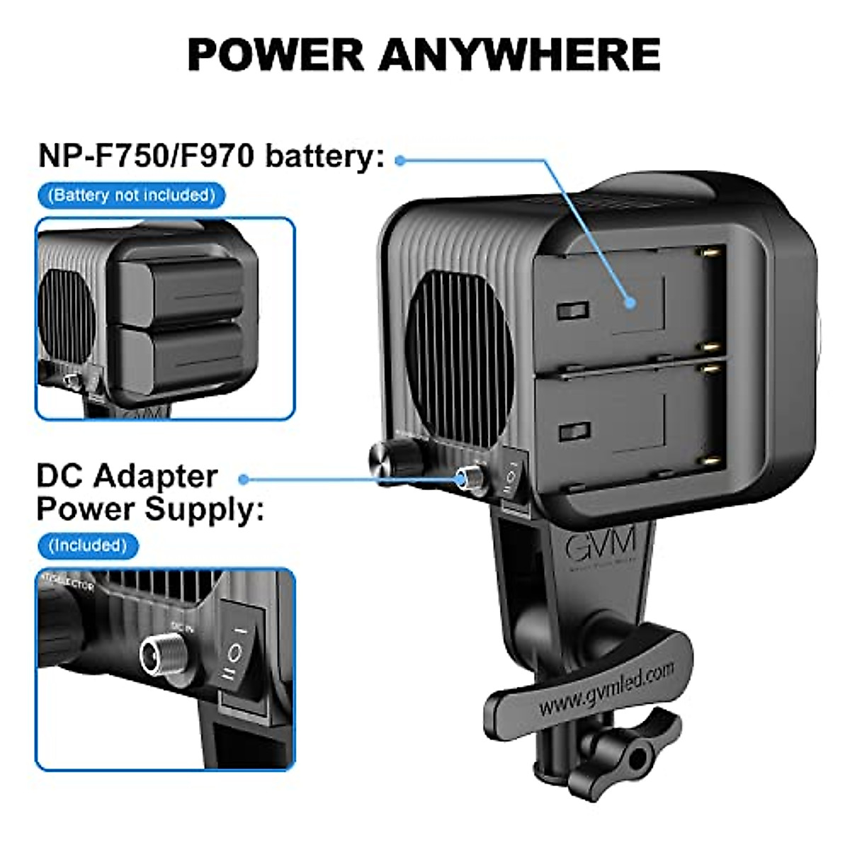 GVM 80W Video Light, Continuous Lighting for Photography with Bowens Mount, 5600K, 44100Lux/0.5m Studio Light with APP, CRI 97+ 8 Scene Lights Support AC Adapter & NP Battery