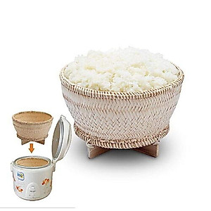 YANEE sticky rice cooker steamer bamboo basket with lid dumpling steam steaming food baskets cooker vegetable dumpling steam use with insert electric rice cooker pot size 6 inch