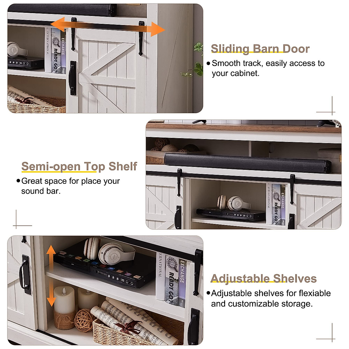 OKD Farmhouse TV Stand for 65+ Inch TV, 33" Tall Highboy Entertainment Center w/Sliding Barn Door, Rustic Media Console w/Storage Shelves, Wood Television Stand for Living Room, Antique White