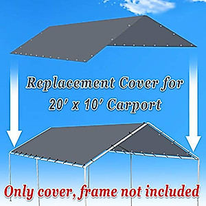 Strong Camel Outdoor 10x20 Replacement Canopy Roof Cover Outdoor Carport Covers (Grey)