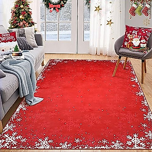 RUGSREAL 5x7 Christmas Area Rug Bedroom Living Room Area Rug Xmas Decorative Area Rug Non-Slip Indoor Throw Rug Washable Area Rug Floor Carpet for Kitchen Nursery, Red 5' x 7'