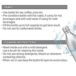 Thermosteel Duo Deluxe Insulated Water Bottle 18/8 Stainless Steel Double Walled for Hot & Cold (Stainless Steel, 34 oz (1000 ml))