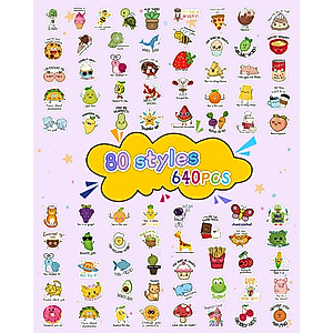 Benresive 640 Pcs Cute Stickers for Kids, Water Bottle Stickers for Kids, 80 Styles Kawaii Stickers Bulk, Fun Vinyl Waterproof Hydroflask Laptop Classroom Sticker Packs for Teens Girls