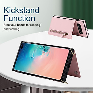 Protective Case Compatible with Galaxy S9 Plus - Adjustable Crossbody Lanyard + Zipper Cash Pocket Wallet Leather Case Card Slot Kickstand Metal Close Cover for Samsung Galaxy S9 Plus [SK] -Pink