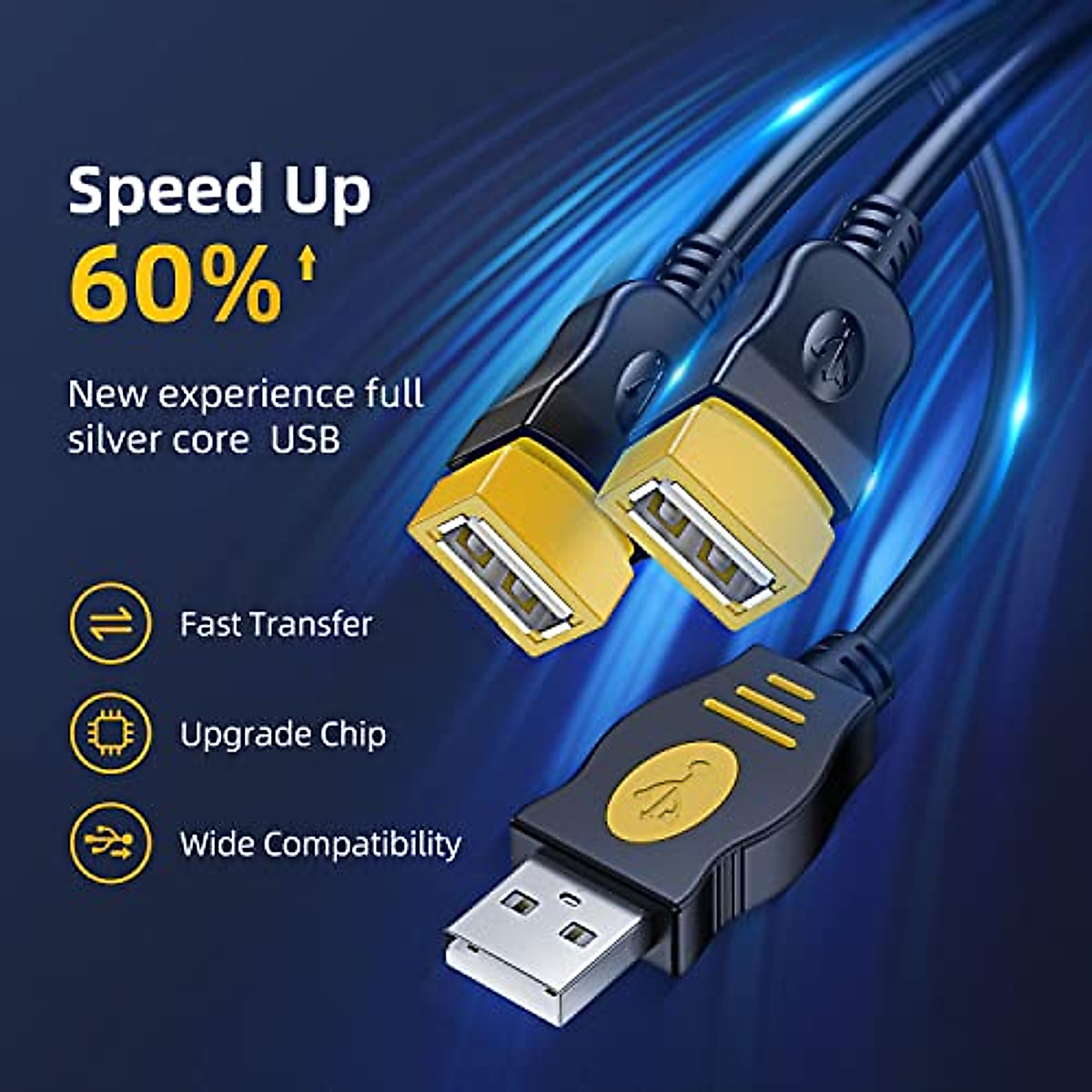 ANDTOBO USB Splitter 2.0, USB Y Cable One Male to Female Dual Hub Power Cord Extension Adapter