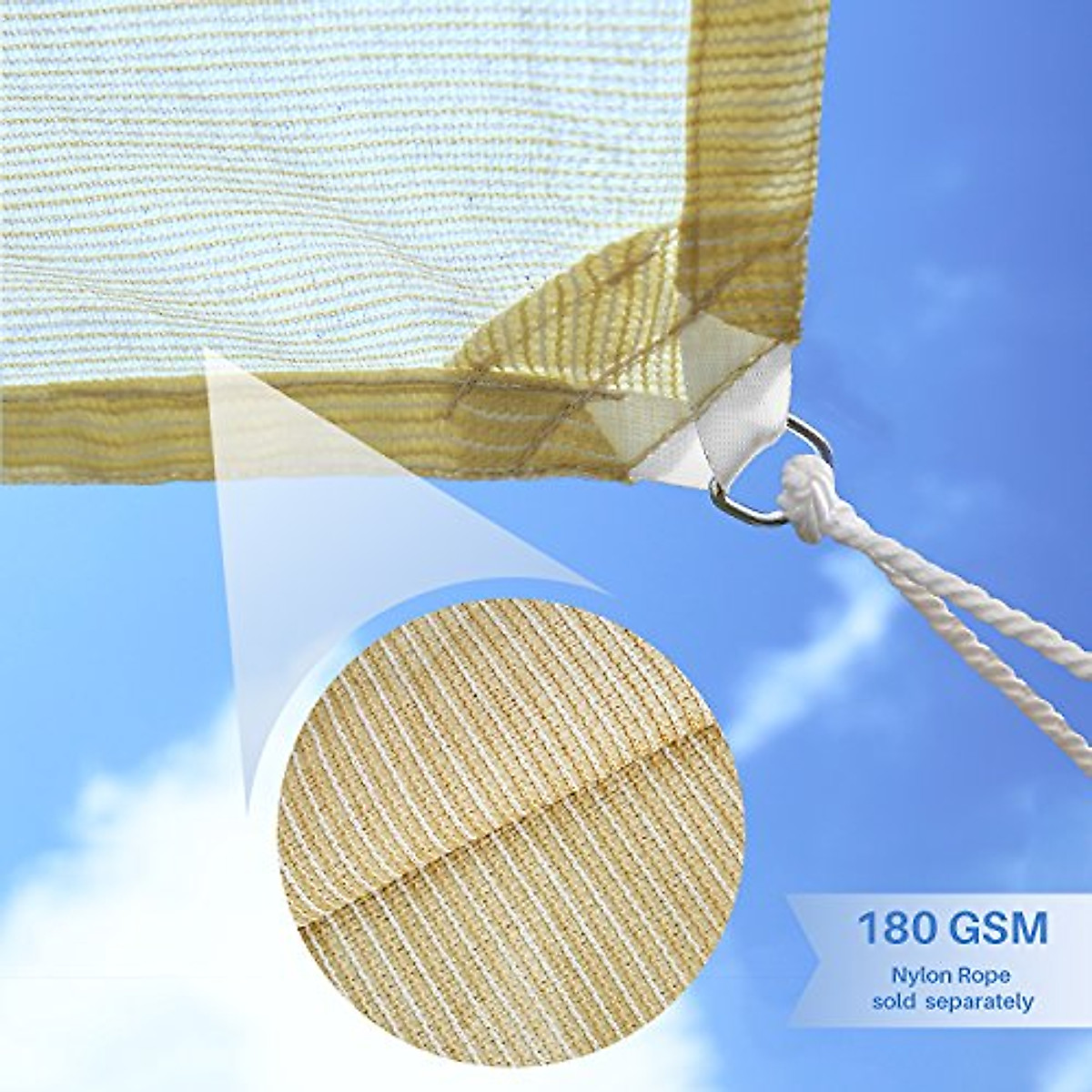 E&K Sunrise 8' x 17' Sun Shade Sail- Beige Straight Edge Rectangle UV Block Durable Awning Perfect for Canopy Outdoor Garden Backyard-180GSM-Customized