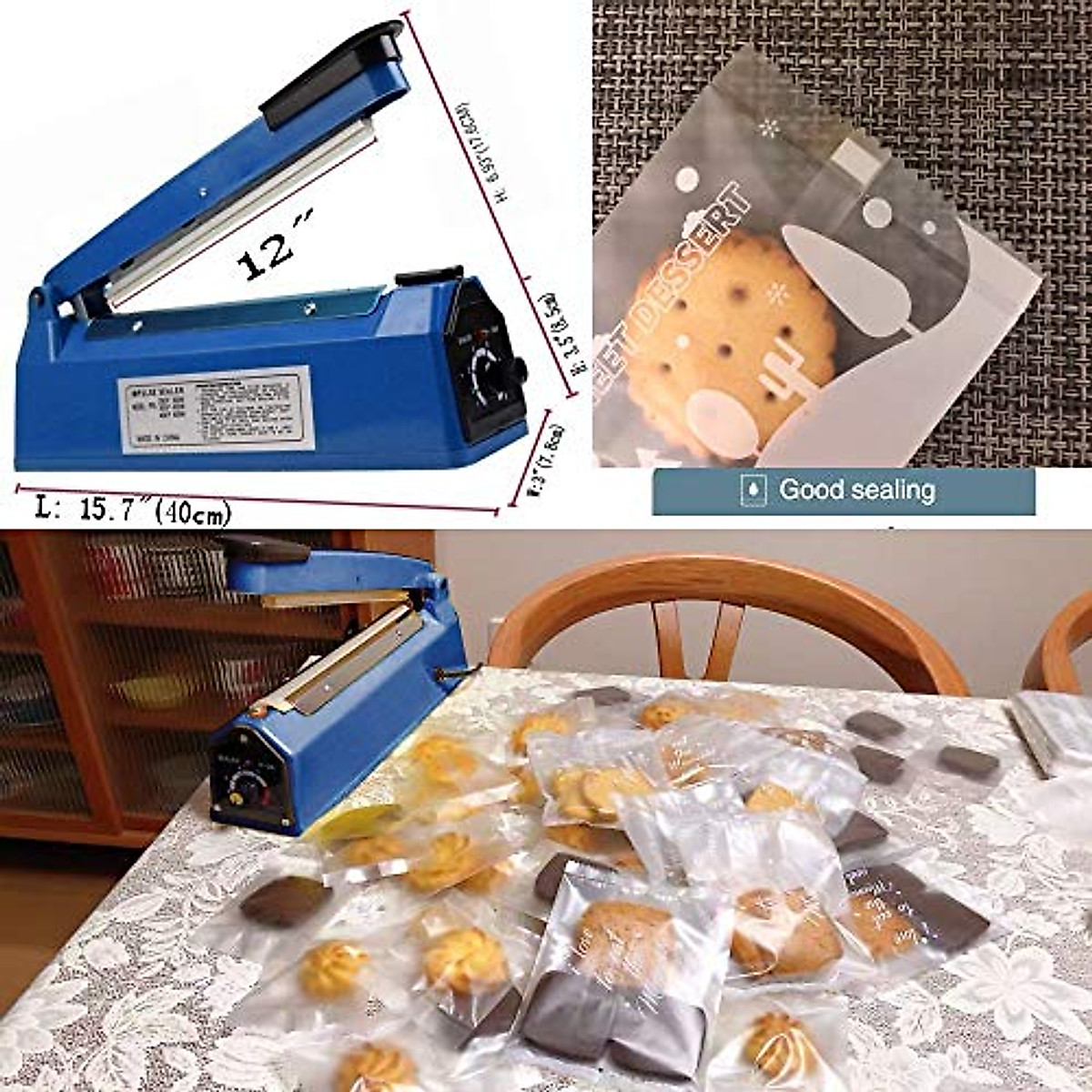 Impulse Heat Sealer Manual Bags Sealer Heat Sealing Machine 12 Inch Impulse Sealer Machine for Plastic Bags PE PP Bags with Extra Replace Element Grip