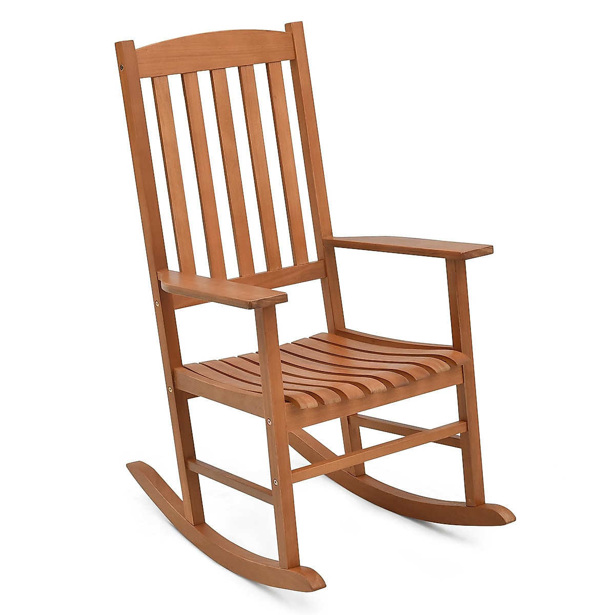 Tangkula Patio Rocking Chair with 400 lbs Weight Capacity, Eucalyptus Wood Porch Rocker with High Back, Patio Rocker Chair for Indoor and Outdoor Use (1)
