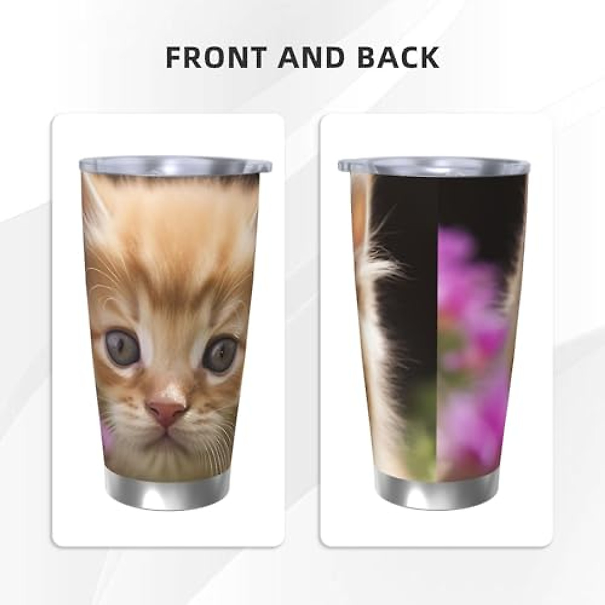 Cute Cat Tumbler with Lid and Straw 20oz Stainless Steel Car Cup for Hot and Cold Drinks, Double Wall Insulated Travel Coffee Mug Reusable Drink Thermos Cup Birthday Gifts
