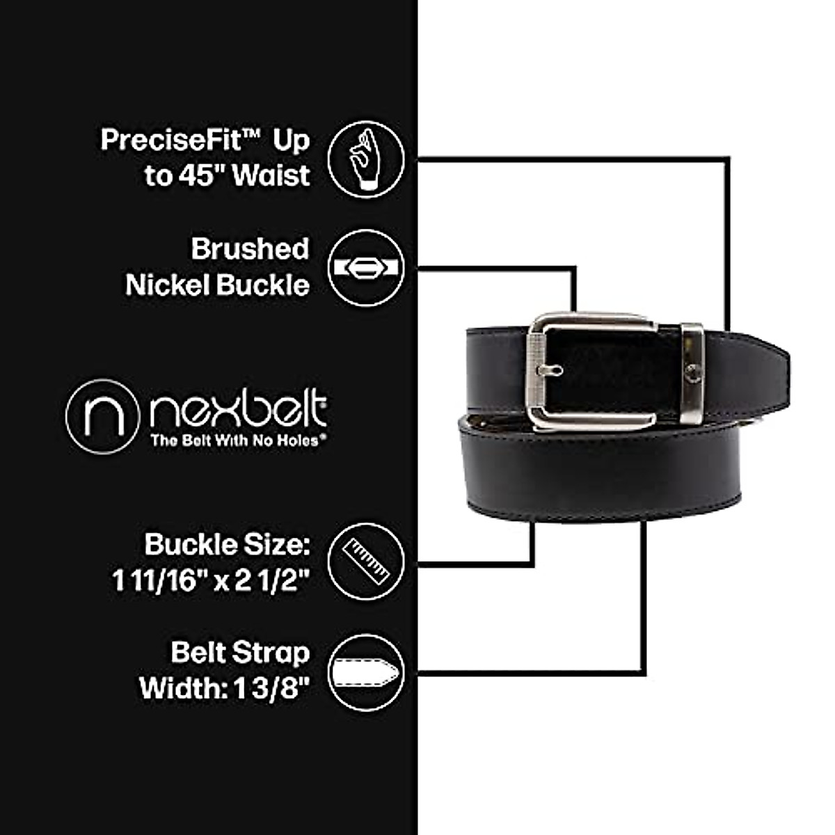Men's Belt, Nexbelt Ratchet Rogue Smooth Black Leather Dress Belt with Adjustable Buckle