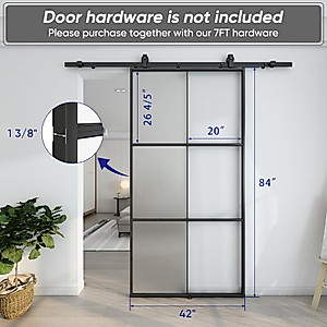 BARNSMITH 42in x 84in Aluminum Glass Barn Door Panel DIY Frosted Tempered Glass Door Slab Disassembled(Sliding Hardware not Included), Lightweight Sliding Door, Easy Assembly