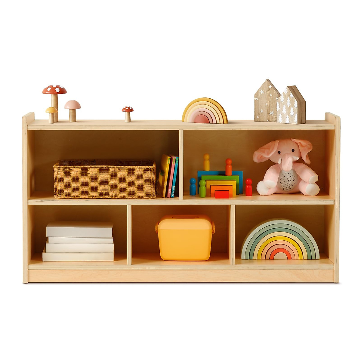 OOOK Montessori Shelf 5-Section Wooden Storage Cabinet, 2-Shelf Toy Organizers and Storage, Kids Classroom Organizer, Playroom, Daycare and Preschool