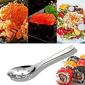 Small Slotted Spoons,AOOSY Modern Stylish Thick Heavy-weight Short handle Stainless Steel 10 Holes Durable Caviar Spoon for Soup Cereals Dips Curry Sauces Stews, Set of 2