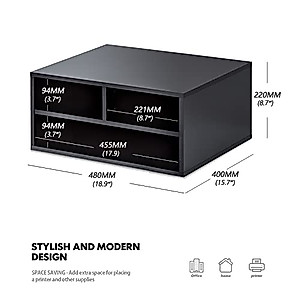 FITUEYES Large Printer Stands with 3 Storage Compartments, Desktop Paper Organizer Shelf for Home Office, 2-Tier Printer Riser, Black, 18.9" L x 15.7" W x 8.7" H