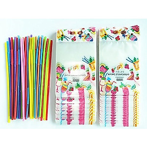 LASLU Zipper Clear Stand-Up Pouches Bags with Plastic Straw,8mil Heavy Duty Hand-held Drinking Bags 1.5" Bottom Gusset, 100 Pack (400ml, Fruits)
