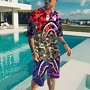 Fashion Camo Shark Shirt and Pants Big Mouth Tracksuits Beach Pants Swim Trunks Suit for Men Women