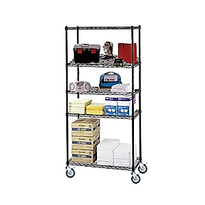 Omega 18" Deep x 36" Wide x 60" High 5 Tier Black Wire Shelf Truck with 1200 lb Capacity