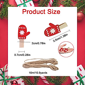 50pcs Christmas Clips Mini Clothes Pins Wooden Clothespins Photo Clips Small Wood Clips Set DIY Hanging Pegs for Christmas Cards Paper Crafts Holiday Party Supplies,Red Gloves