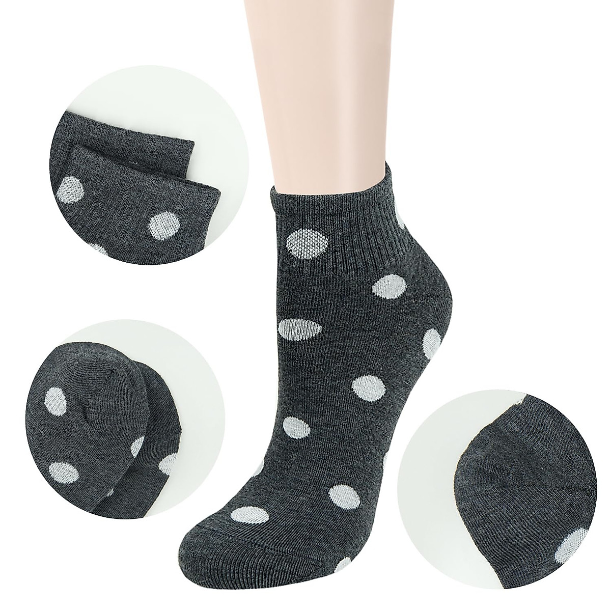 Benefeet Sox Cute Ankle Socks for Women Girls Novelty Polka Dot Patterned Socks Funny Colorful Designed Summer Short Socks Cool Cotton Low Cut Socks Casual Socks 5 Pair