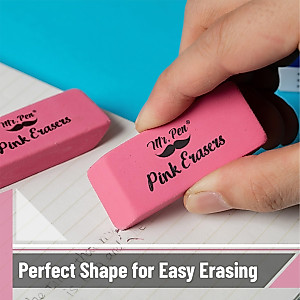 Mr. Pen Pink Pencil Erasers, Large, Pack of 12