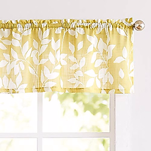 Treatmentex Valance Curtain for Window 15" Leaf Print Kitchen Valances, Mustard Yellow and White, 52" w 1 Panel