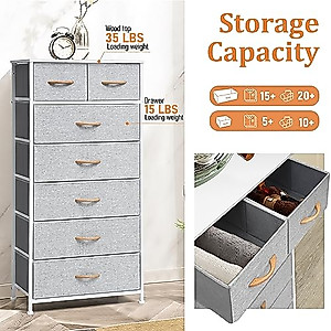 VredHom Tall Dressers for Bedroom, 7 Drawers Dresser Fabric Storage Closets Storage Units Organizer Tower Steel Frame Wooden Top for Bedroom, Hallway,Nursery, Entryway(Light Grey)