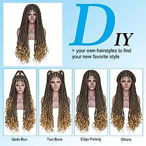 Ebingoo 34In Braided Lace Front Wig for Black Women +Wig Cap Double Lace Front Wig African American Knotless Box Braided Wig Lace Frontal Synthetic Lace Front Wigs for Black Women Dairly Wear