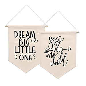 Canvas Hanging Flag Banner Wall Sign Decor Gift - 26 Letters Shower Gift - Baby Room Pendant for Baby Kids Girl Boy Nursery Teen Room Playroom Front Door - 11.81in x 13.5in
