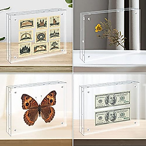 Egofine 5x7 Picture Frames Acrylic Frames 4 Pack, 20mm Thicker Lucite Frameless Clear Floating Frames, Magnetic Double Sided Photo Frame, Free Standing Desktop