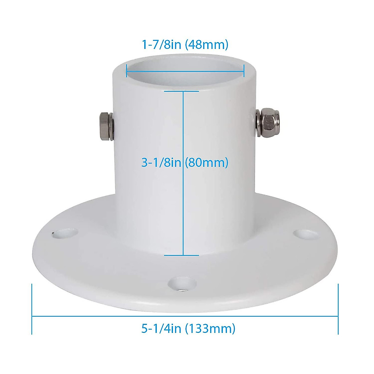 HECASA Deck Anchor Flange Cast Above Ground Pool Ladders Handrails or Slide - 1 7/8” Inch Diameter of 1.9" Aluminum White (1Pc)