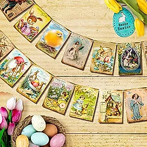 Easter Banner, Vintage Easter Decor for Fireplace Mantel, Easter Banner Decorations