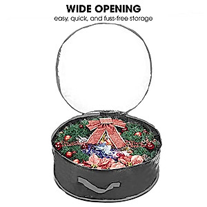Propik Christmas Wreath Storage Bag 24" - Garland Holiday Container with Clear Window - Tear Resistant Fabric - 2 Pack (24 Inch, Black)