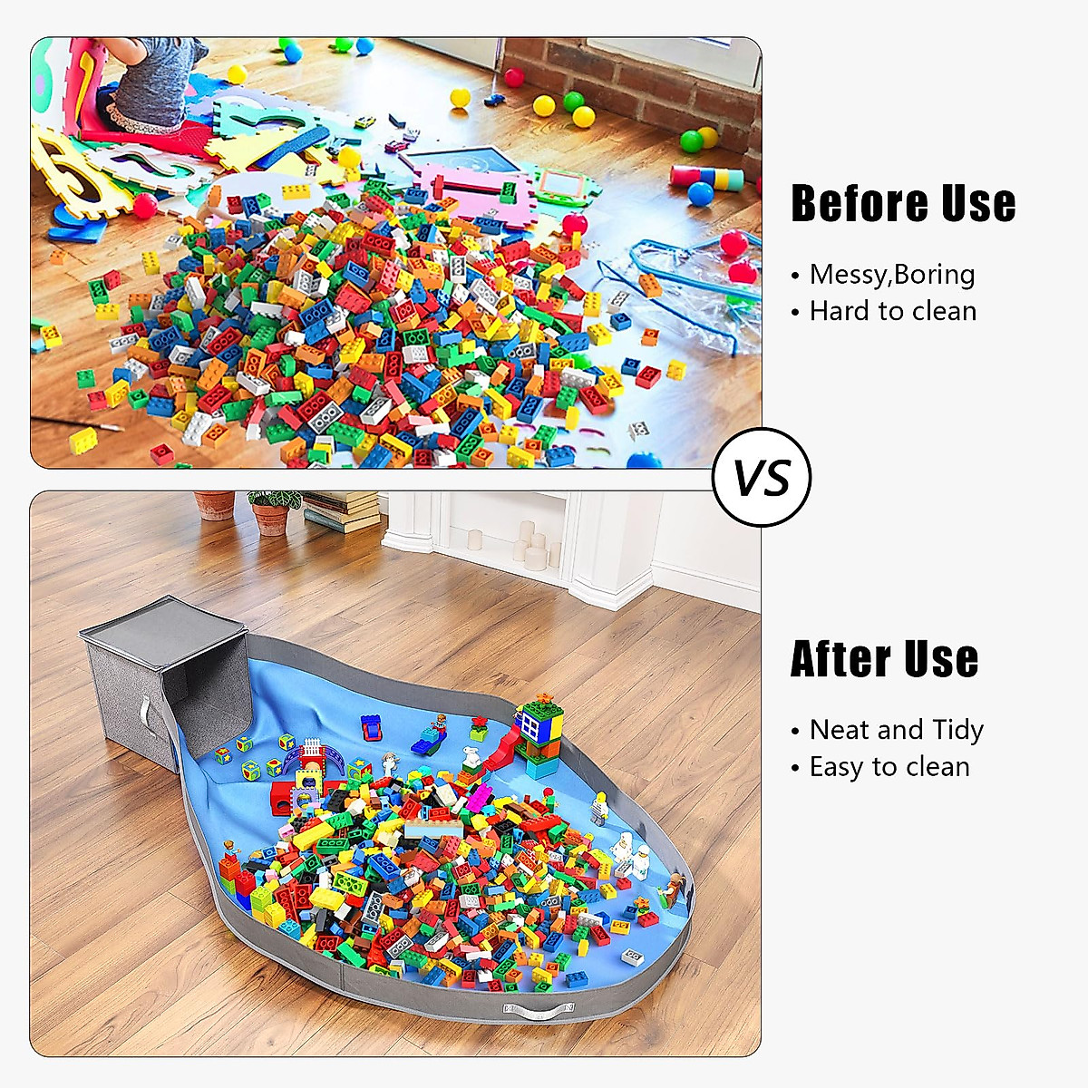 Zxyculture 2 Set Toy Storage Organizer and Play Mat - 13"x13"x13" Stackable and Foldable Cube Toy Organizers and Storage Bins for Boys and Girls (Warm Grayish Beige)